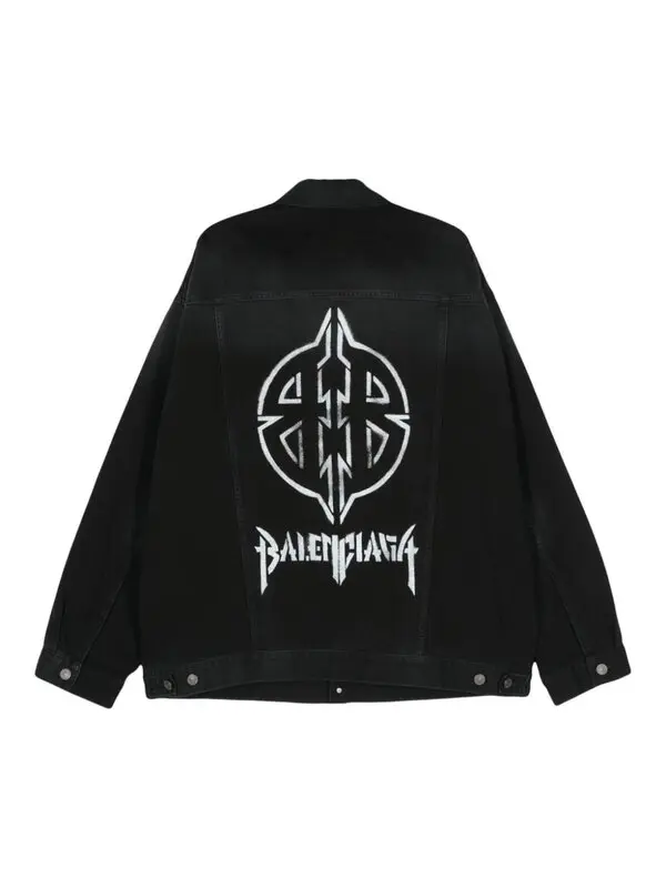 Balenciaga Denim Logo Print Trucker Jacket