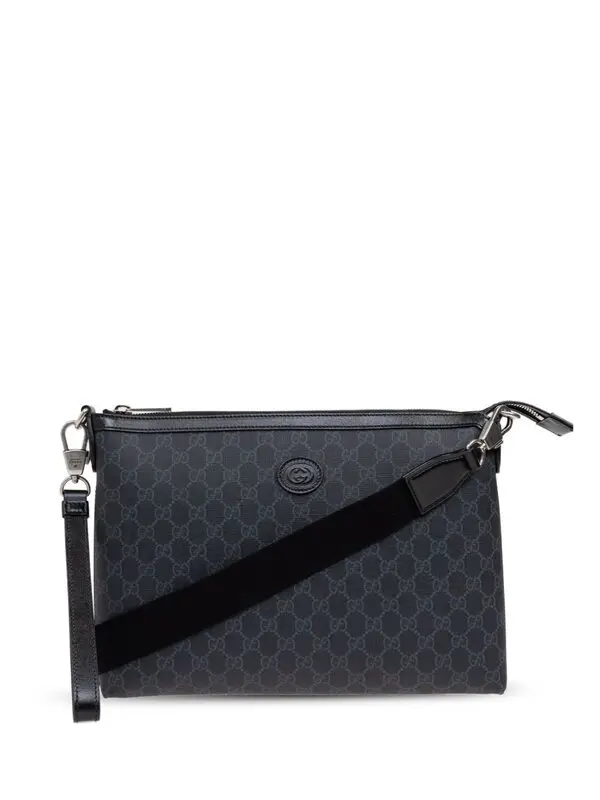 Gucci Gg Supreme Canvas Shoulder Bag With Interlocking G Logo - Black
