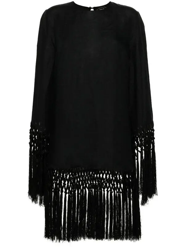 TALLER MARMO Murray Linen Short Dress With Fringe Detail