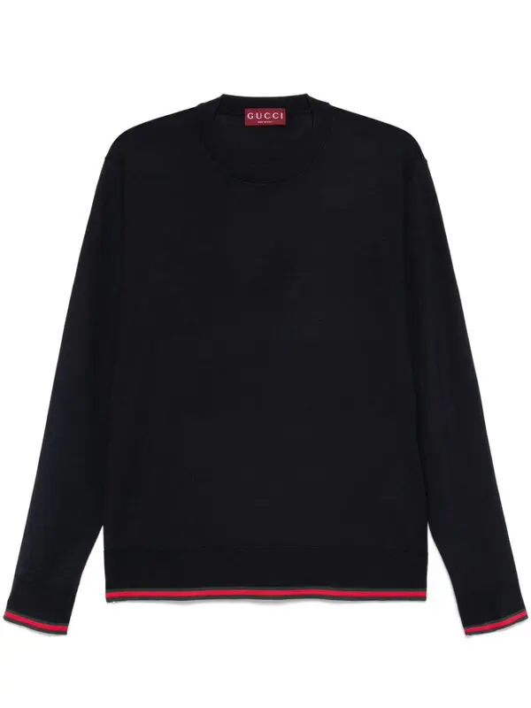 Gucci Wool Crew Neck Sweater With Web Trim
