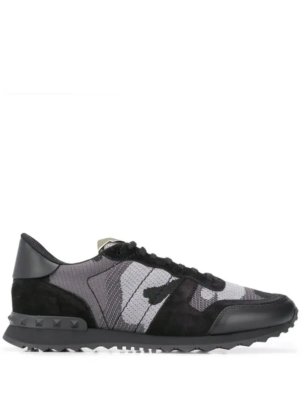 Valentino Garavani Rockrunner Sneakers With Camouflage Pattern - Black
