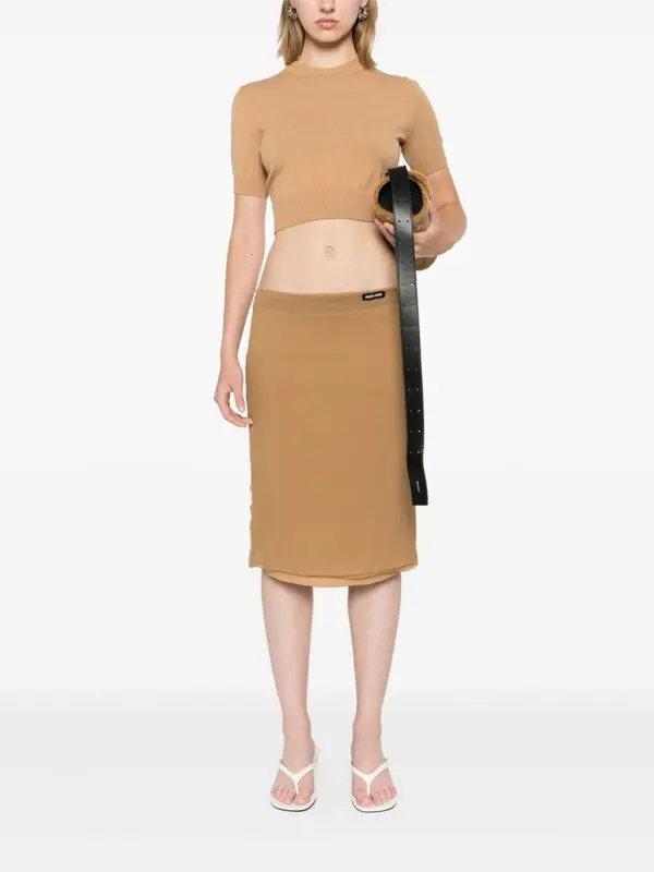 Miu Miu Sand Silk Chiffon Midi Skirt