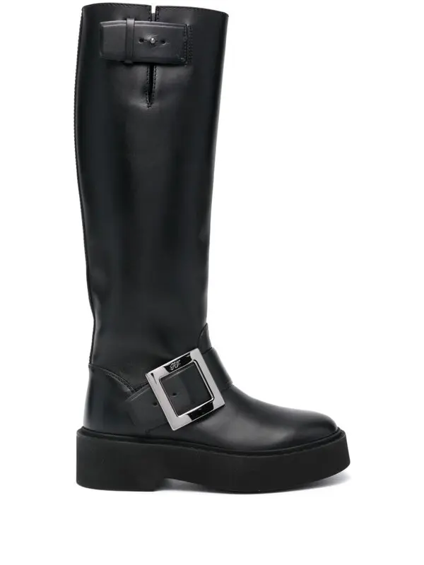 ROGER VIVIER Viv Rangers Knee-high Leather Boots With Decorative Buckle
