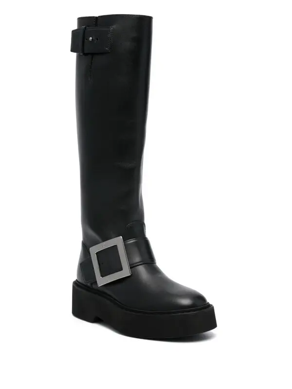 ROGER VIVIER Viv Rangers Knee-high Leather Boots With Decorative Buckle