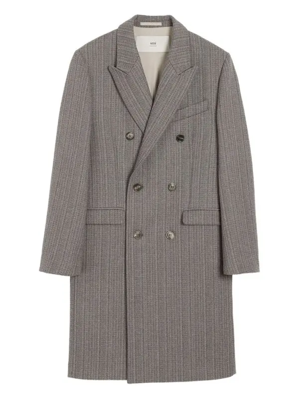 AMI Paris Double-breasted Herringbone Wool Coat