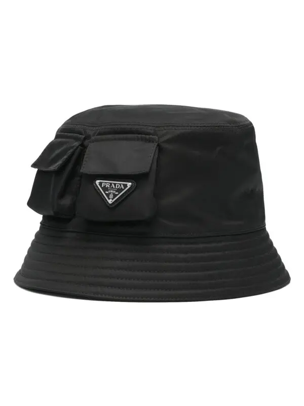 Prada Recycled Polyamide Bucket Hat With Enamel Triangle Logo - Black