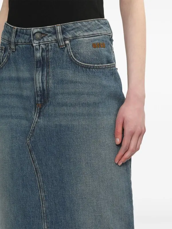 MSGM Denim Skirt With Front Slit