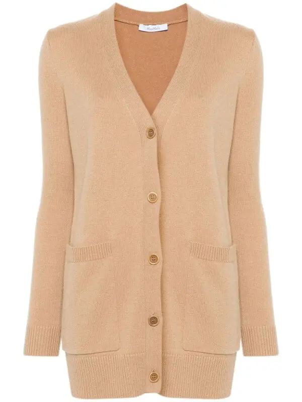 Max Mara Wool And Cashmere Blend Cardigan With Sequined Motif - Beige