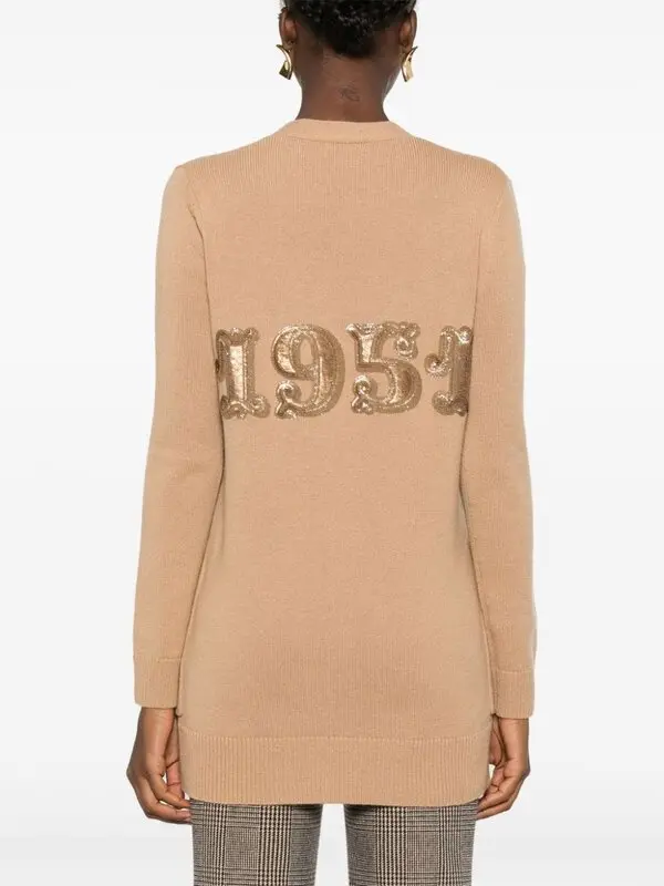 Max Mara Wool And Cashmere Blend Cardigan With Sequined Motif - Beige