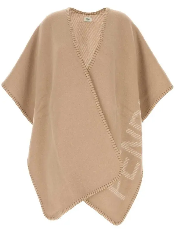 Fendi Roma Wool And Cashmere Blend Cape - Beige