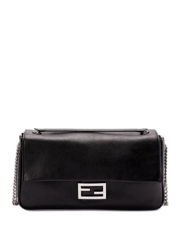 Fendi Baguette Large Leather Shoulder Bag - Black