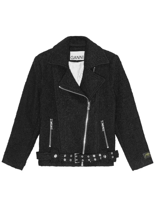 GANNI Recycled Wool Blend Bouclé Biker Jacket