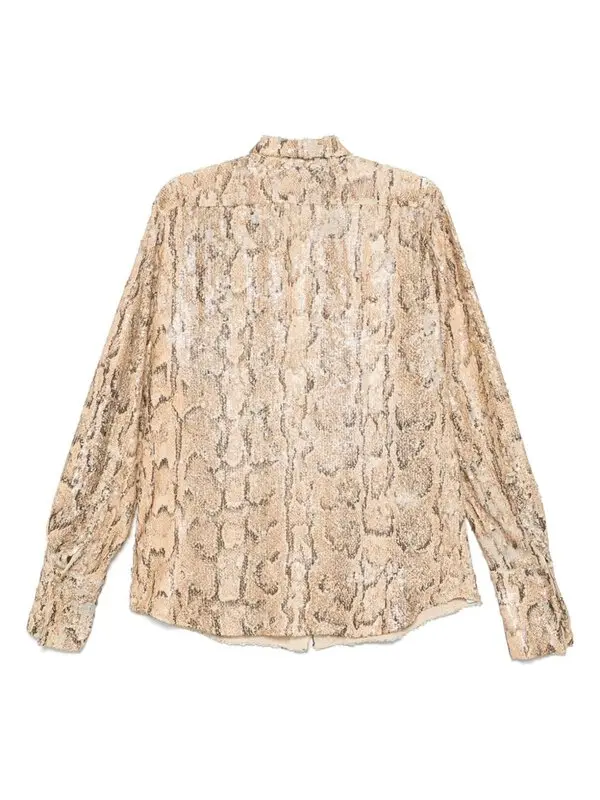 Dries Van Noten Celina Sequined Snakeskin Print Shirt - Beige
