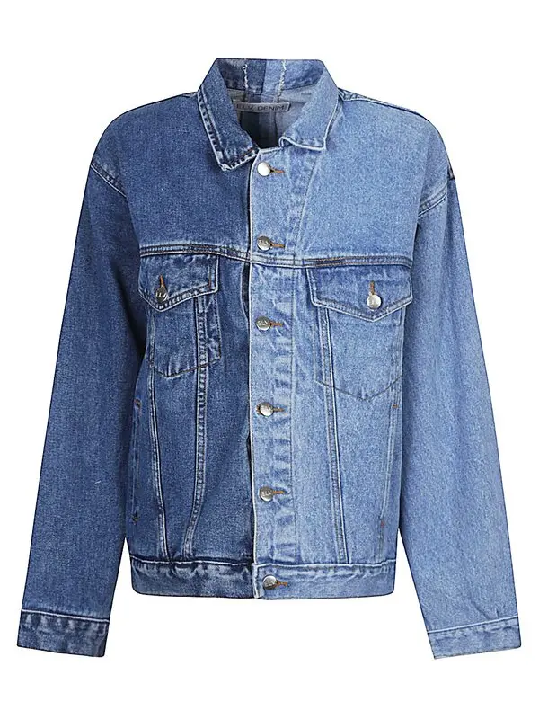 E.L.V. DENIM Cotton Denim Jacket With Pointed Collar