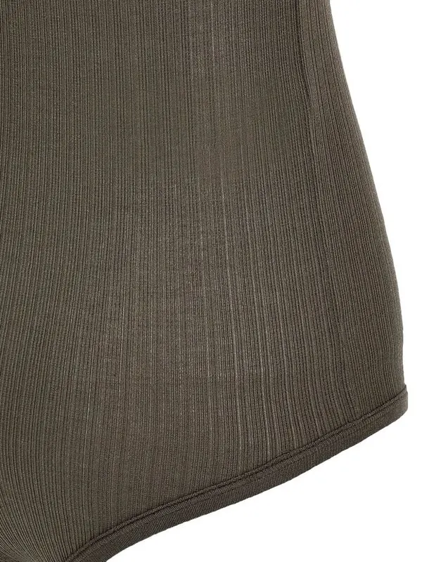 LEMAIRE V-neck Button-up Ribbed Bodysuit - Brown