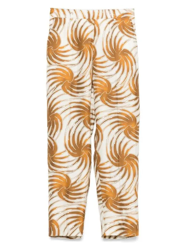 Alberto Biani Silk Trousers With Abstract Pattern Print - Beige