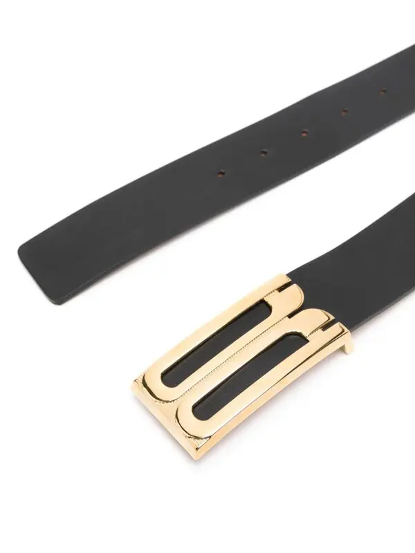 Victoria Beckham Leather Belt With Gold-tone Logo Buckle - Black