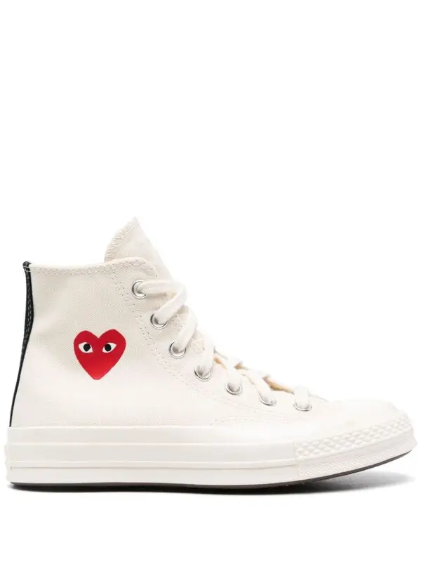 Play Comme Des Garcon High Top Canvas Sneakers With Red Heart Logo