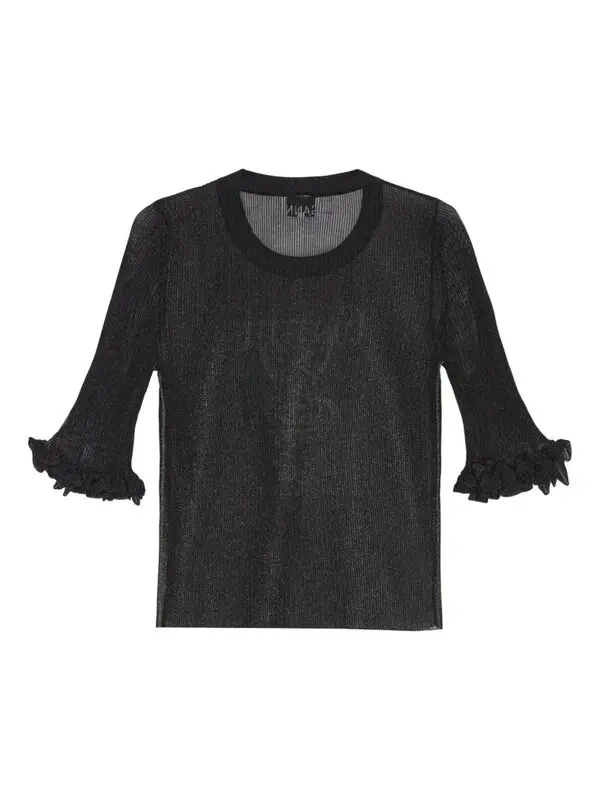 GANNI Bunny Crewneck Top With Ruffle Cuffs