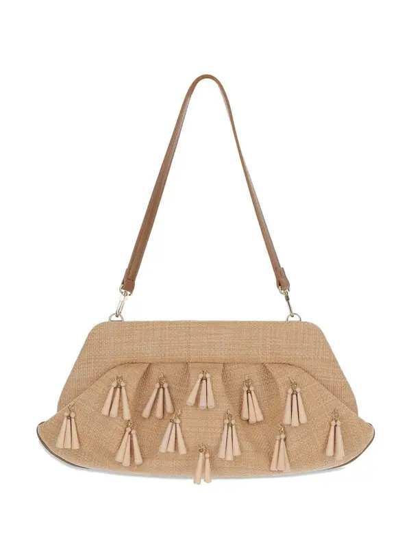 THEMOIRE Emera Fringed Clutch With Bead Embellishments - Beige