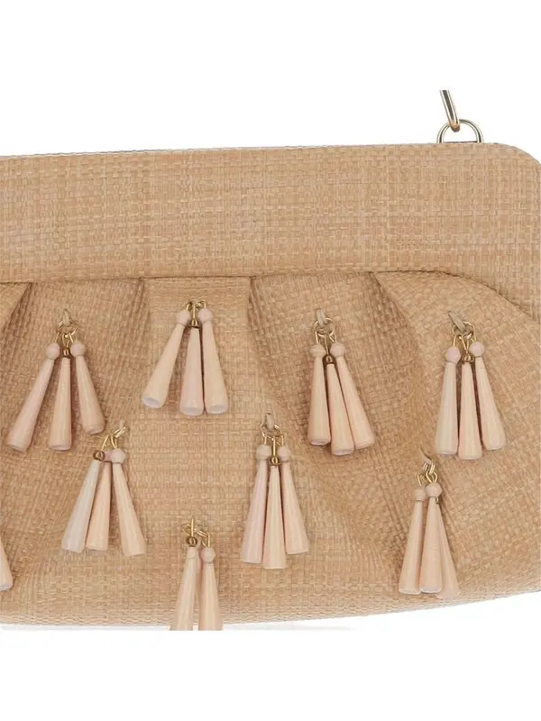 THEMOIRE Emera Fringed Clutch With Bead Embellishments - Beige