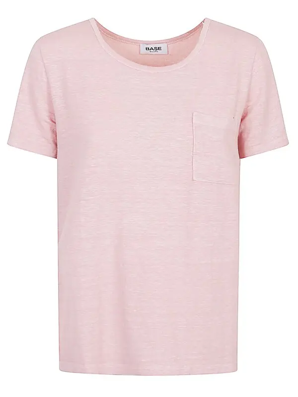 BASE Linen T-shirt With Crew Neck And Patch Pocket
