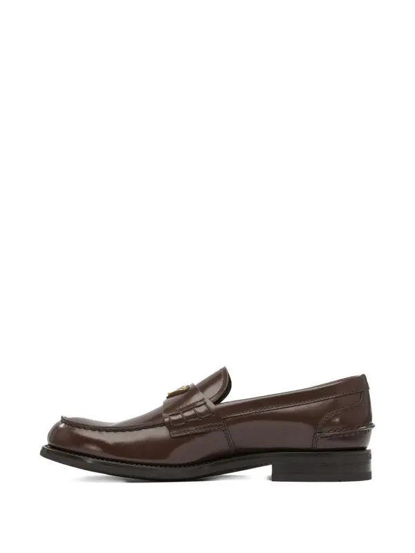 Prada Leather Loafers With Gold-tone Enamel Triangle Logo