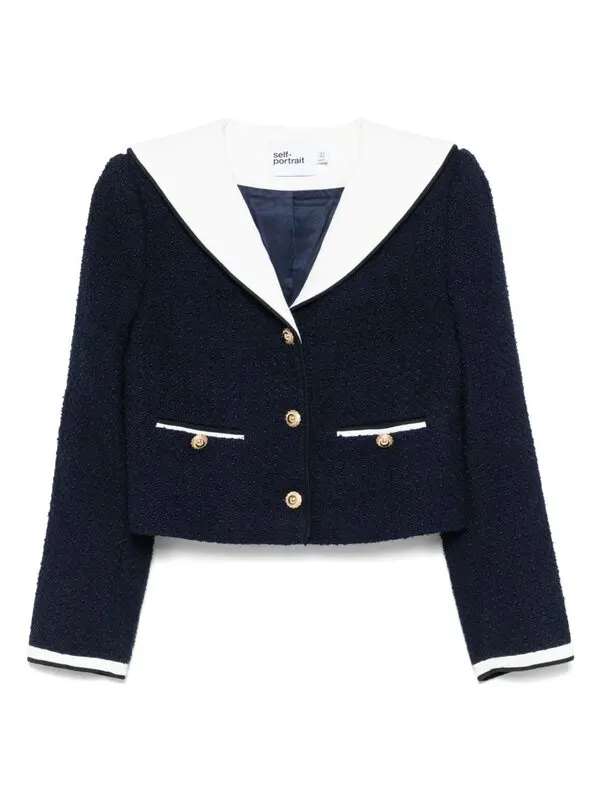 SELF-PORTRAIT Bouclé Short Jacket With Stripe Trim