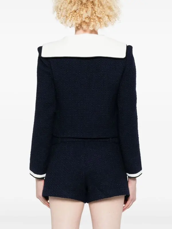 SELF-PORTRAIT Bouclé Short Jacket With Stripe Trim