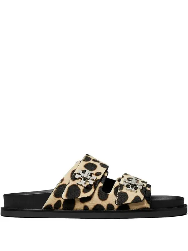 Tory Burch T-lock Leopard Print Sport Slide Sandals