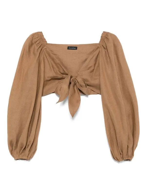 ACTUALEE Linen Tie Front Top