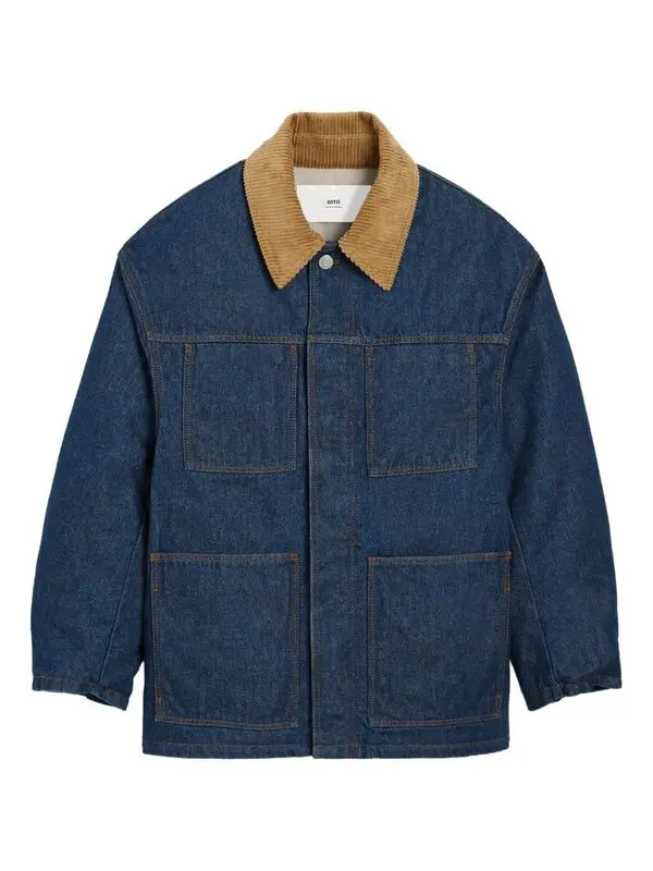AMI Paris Worker Denim Jacket With Corduroy Collar