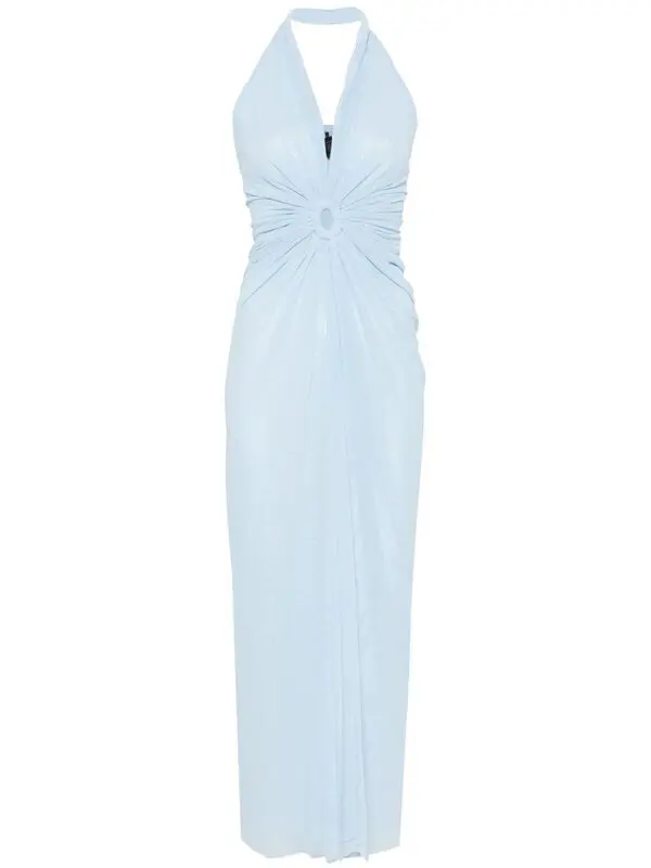 FISICO Long Net Dress With Halterneck And Open Back - Blue