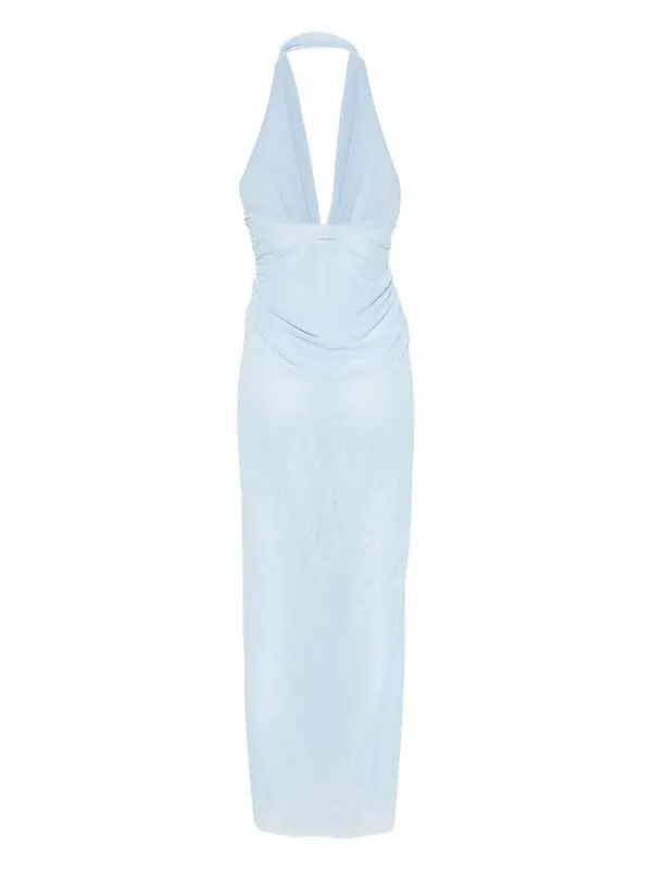FISICO Long Net Dress With Halterneck And Open Back - Blue