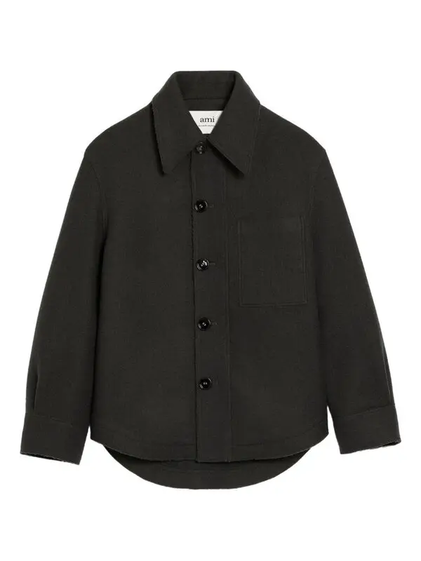 AMI Paris Wool Jacket With Classic Collar And Logo Patch