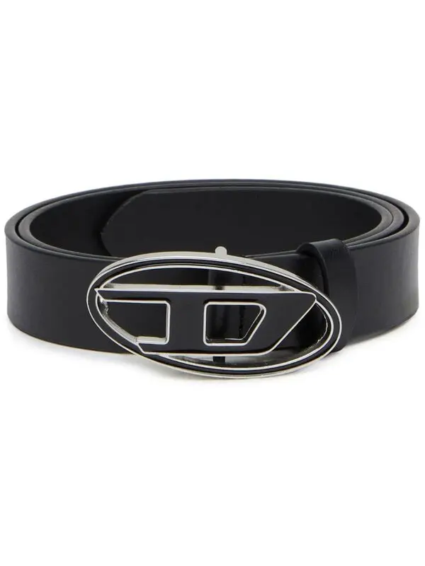 DIESEL® 1dr Leather Belt With Logo Plaque - Black