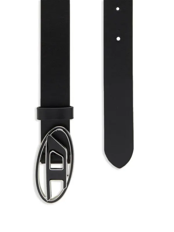 DIESEL® 1dr Leather Belt With Logo Plaque - Black