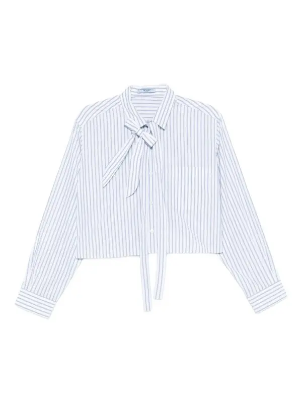 Prada Striped Cotton Shirt With Tie Neck - Blue