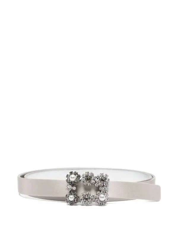 ROGER VIVIER Embellished Flower Buckle Belt - Grey