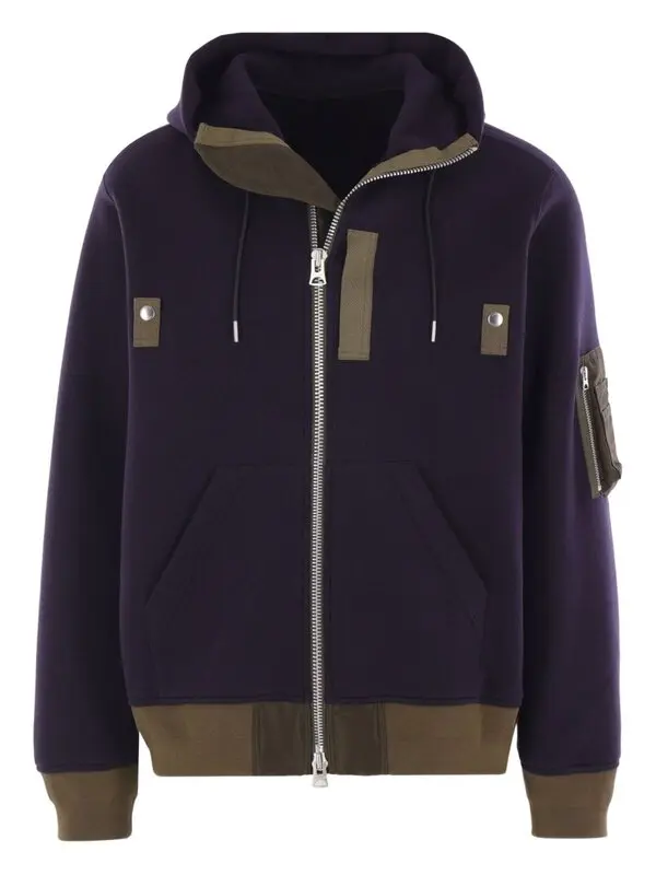Sacai Cotton Zip-up Hoodie With Paneled Detailing