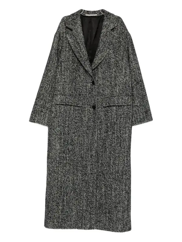 Tagliatore Wool Blend Single-breasted Coat With Herringbone Pattern - Black