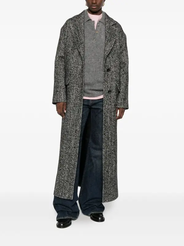 Tagliatore Wool Blend Single-breasted Coat With Herringbone Pattern - Black