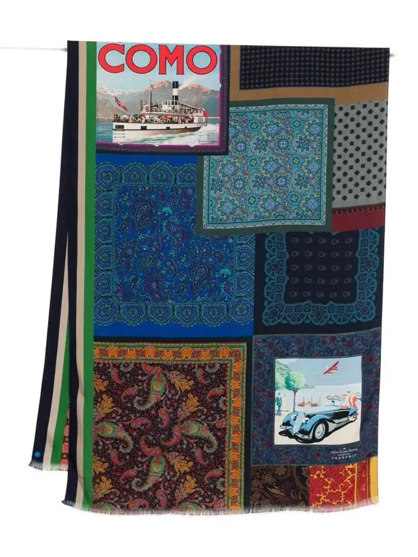 PIERRE-LOUIS MASCIA Lago Di Como Silk Printed Scarf - Blue