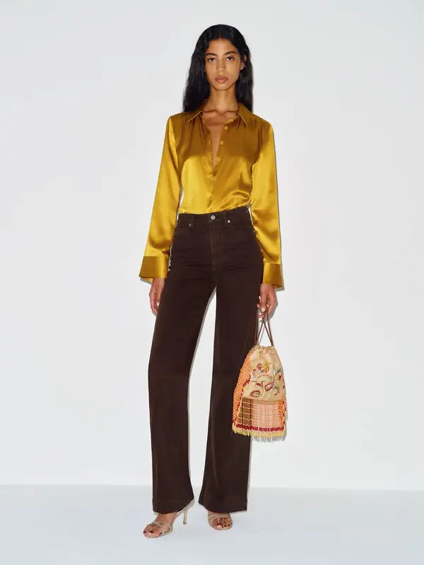 REFORMATION Bex Super Stretch High Rise Wide Leg Long Jeans Denim - Brown
