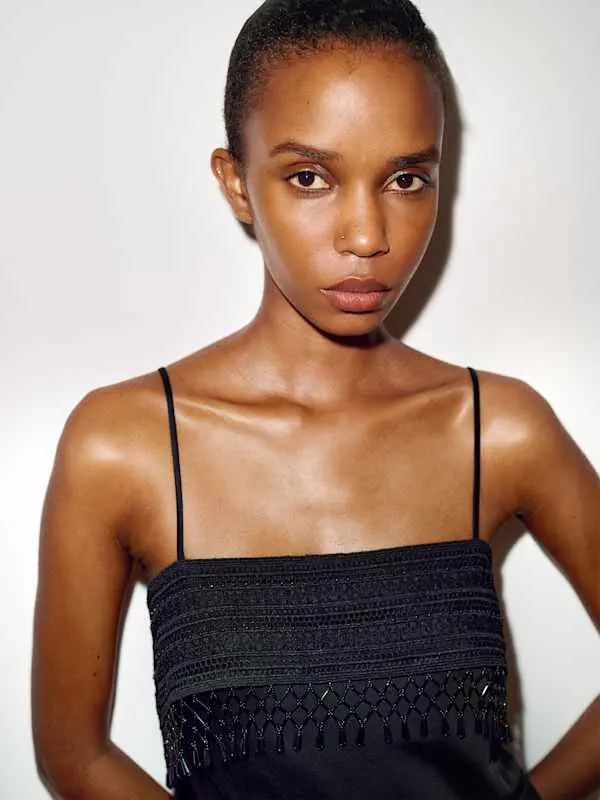 REFORMATION Sleeveless Straight Neckline Top With Fringe Detailing