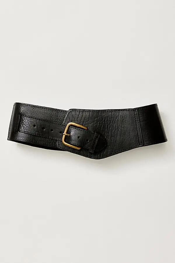 Free People Winona Leather Waist Belt With Brass Buckle - Black