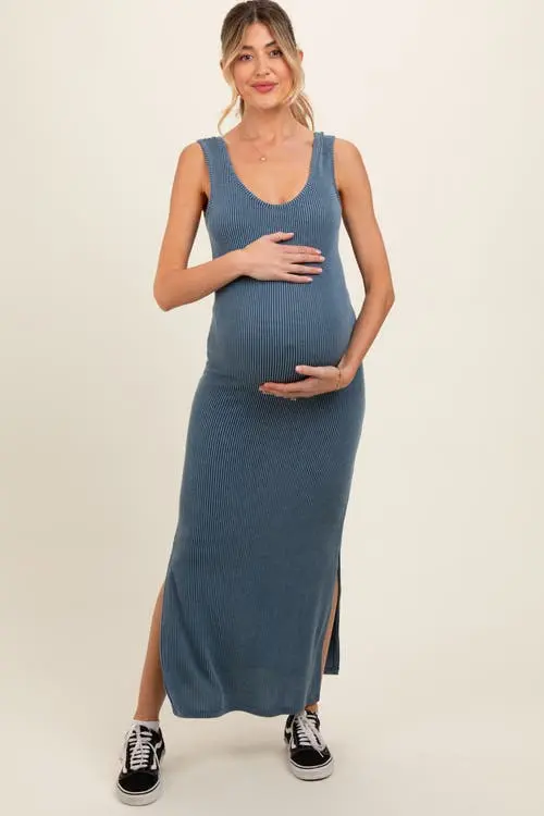 PINKBLUSH Ribbed Side Slit Maxi Dress