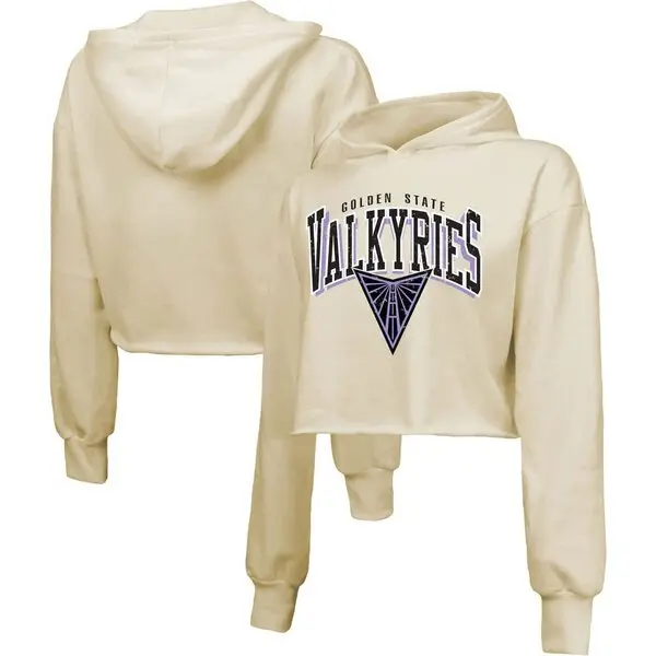 MAJESTIC THREADS Golden State Valkyries Cropped Pullover Hoodie - Cream