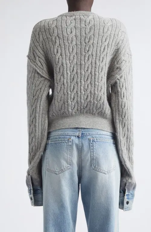 HAIKURE Karine Cable Knit Merino Wool Sweater With Denim Cuffs