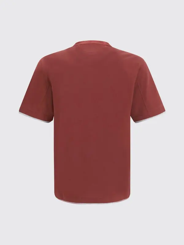 Brunello Cucinelli Crewneck Cotton T-shirt With Contrast Trims - Red